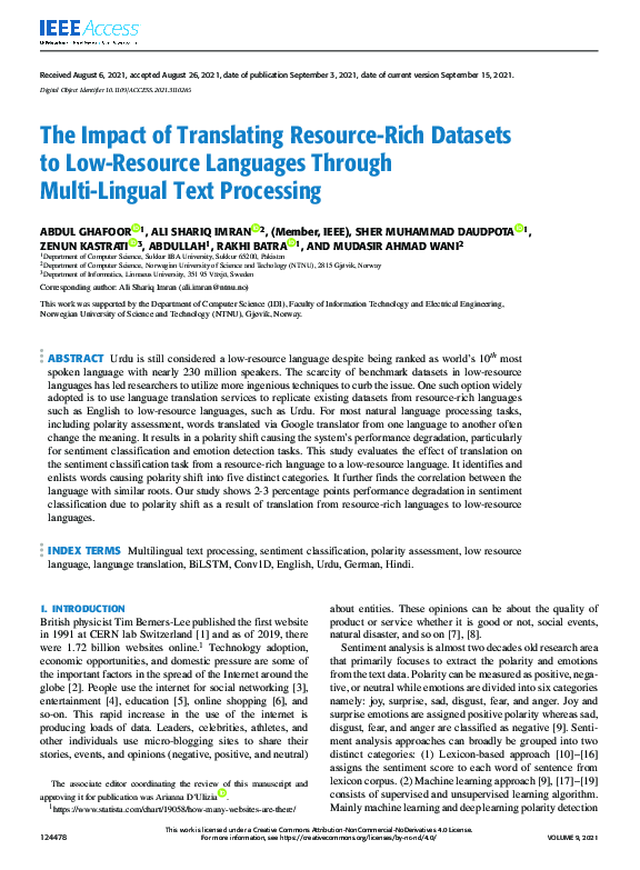 Pdf The Impact Of Translating Resource Rich Datasets To Low Resource Languages Through Multi