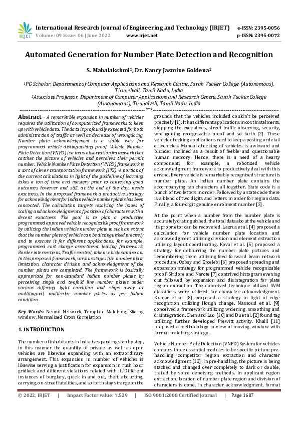 Pdf Automated Generation For Number Plate Detection And Recognition