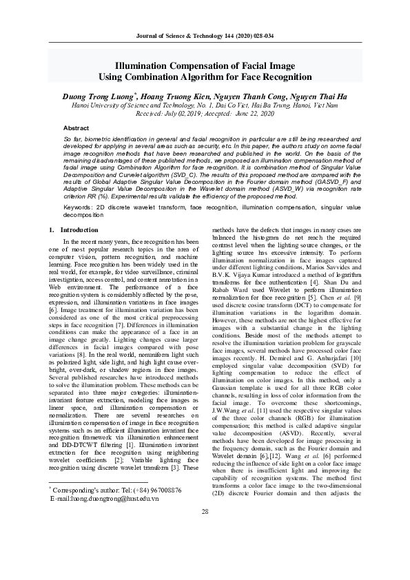 Pdf Illumination Compensation Of Facial Image Using Combination Algorithm For Face Recognition