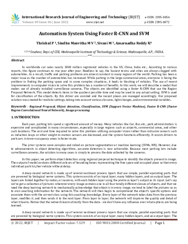 Pdf Automatism System Using Faster R Cnn And Svm