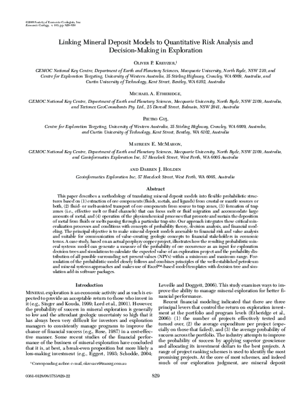 (PDF) Linking Mineral Deposit Models to Quantitative Risk Analysis and ...
