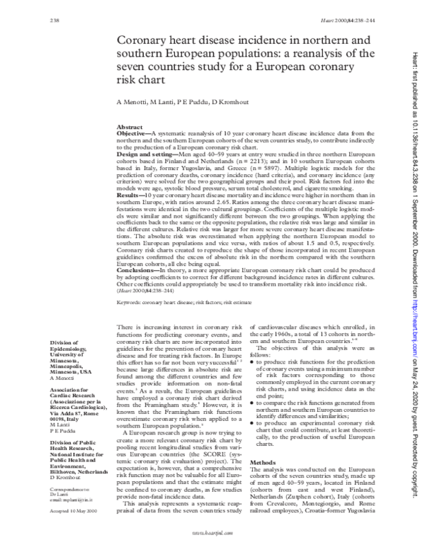 (PDF) Coronary heart disease incidence in northern and southern ...