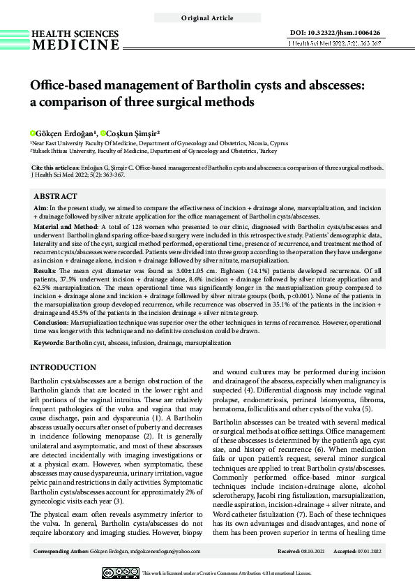 (PDF) Office-based management of Bartholin cysts and abscesses: a ...