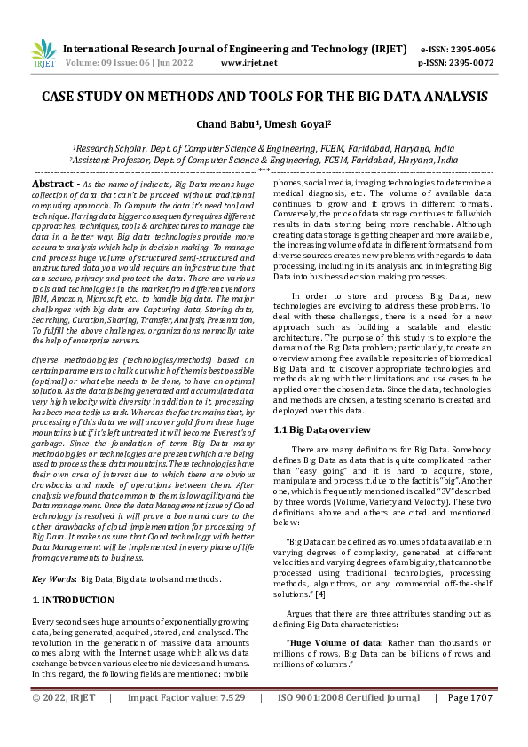 (PDF) CASE STUDY ON METHODS AND TOOLS FOR THE BIG DATA ANALYSIS