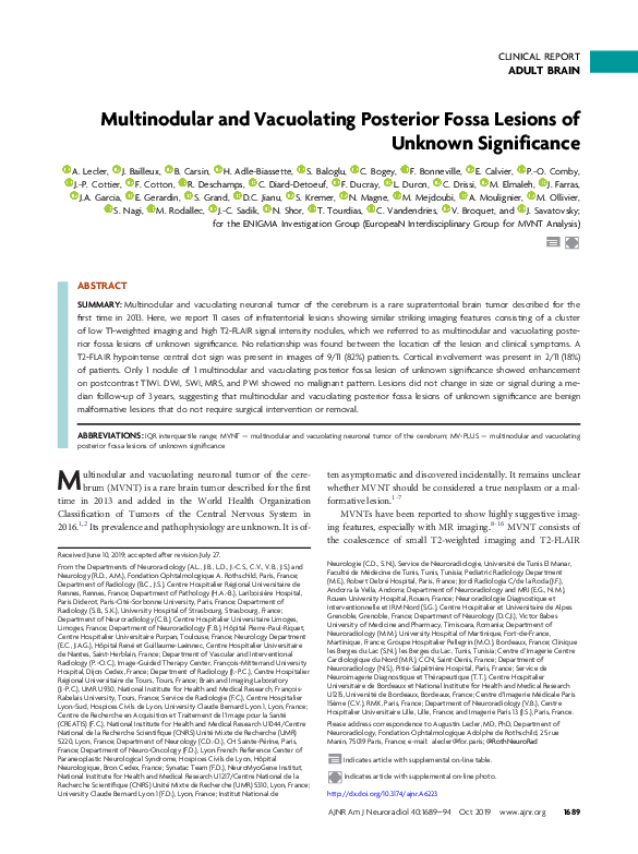 (PDF) Multinodular and Vacuolating Posterior Fossa Lesions of Unknown ...