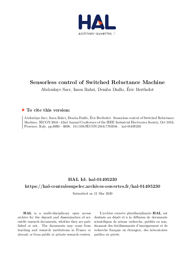 Pdf Sensorless Control Of Switched Reluctance Machine