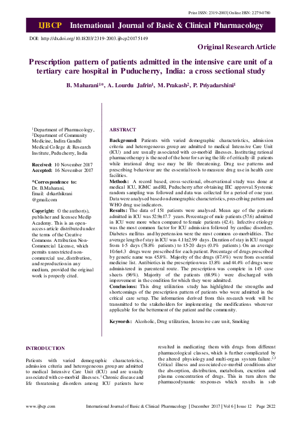 (PDF) Prescription pattern of patients admitted in the intensive care ...
