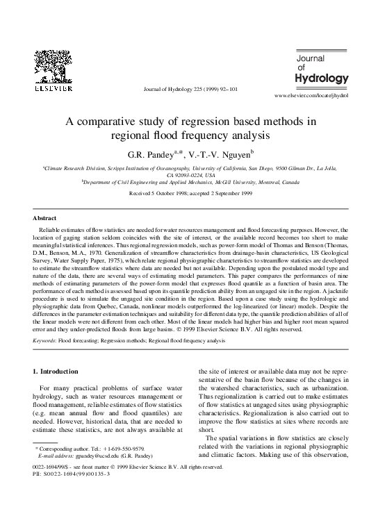 (PDF) A comparative study of regression based methods in regional flood frequency analysis