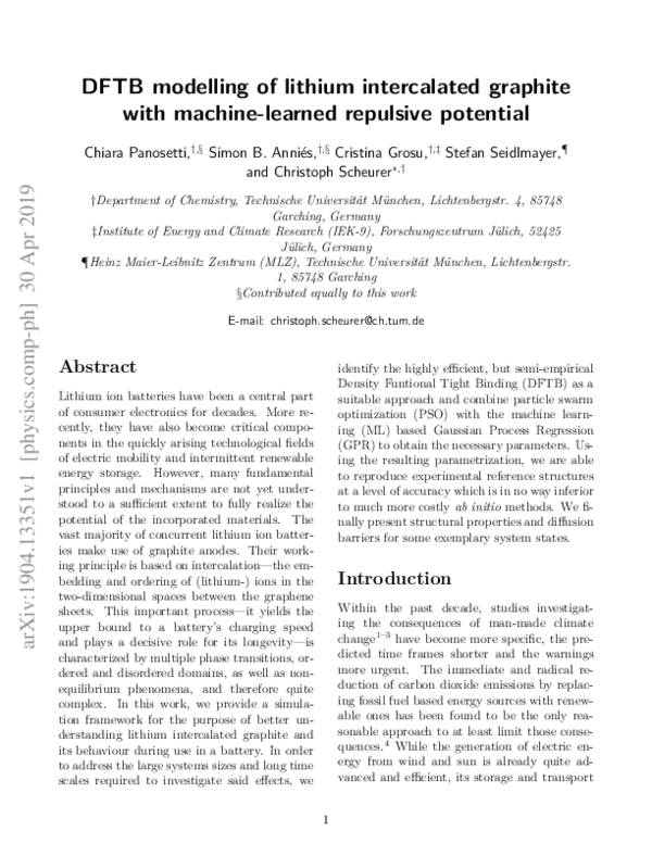 (PDF) DFTB modelling of lithium intercalated graphite with machine-learned repulsive potential