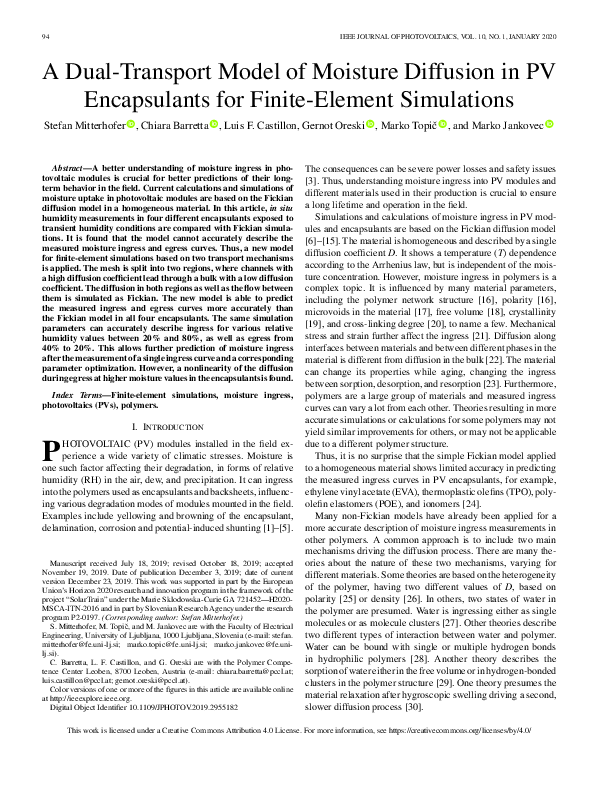 (PDF) A Dual-Transport Model of Moisture Diffusion in PV Encapsulants for Finite-Element ...