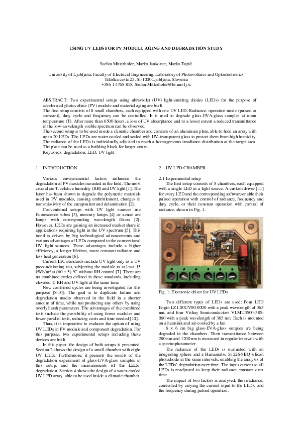 (PDF) Using UV LEDs for PV Module Aging and Degradation Study