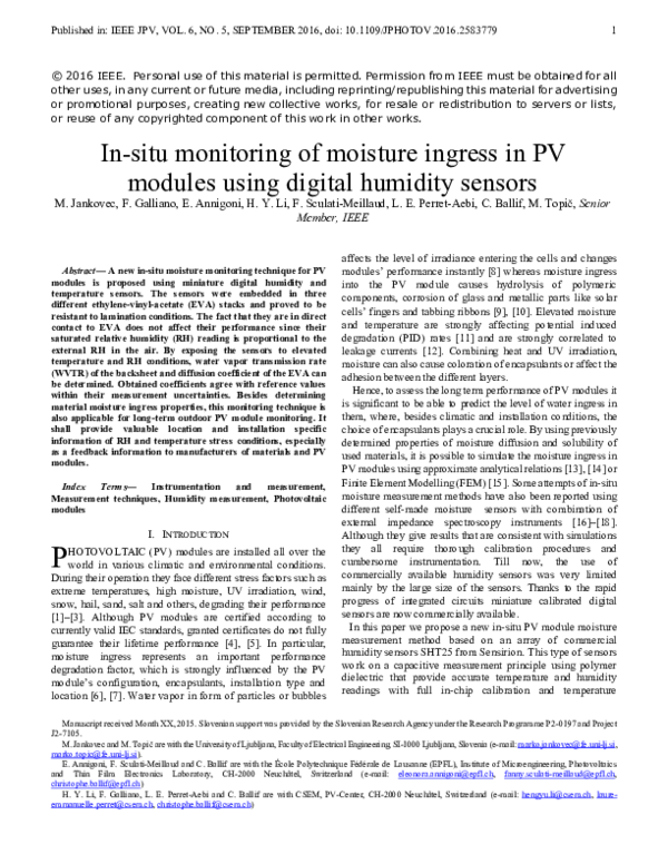 (PDF) In-Situ Monitoring of Moisture Ingress in PV Modules Using Digital Humidity Sensors
