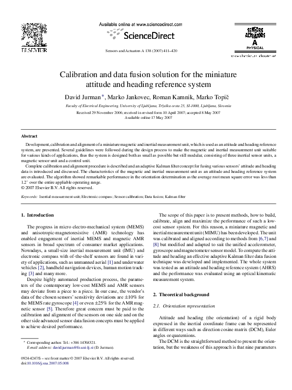 Pdf Calibration And Data Fusion Solution For The Miniature Attitude And Heading Reference System
