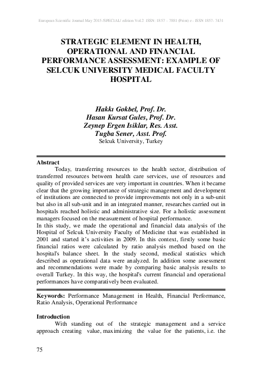 (PDF) Strategic Element in Health, Operational and Financial ...