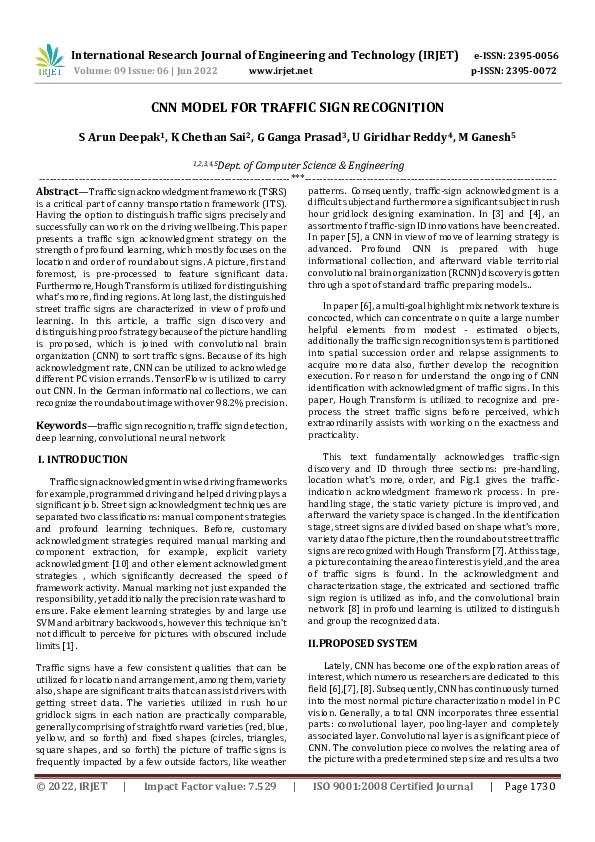 (PDF) CNN MODEL FOR TRAFFIC SIGN RECOGNITION