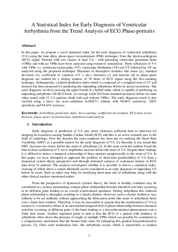 Pdf A Statistical Index For Early Diagnosis Of Ventricular Arrhythmia From The Trend Analysis