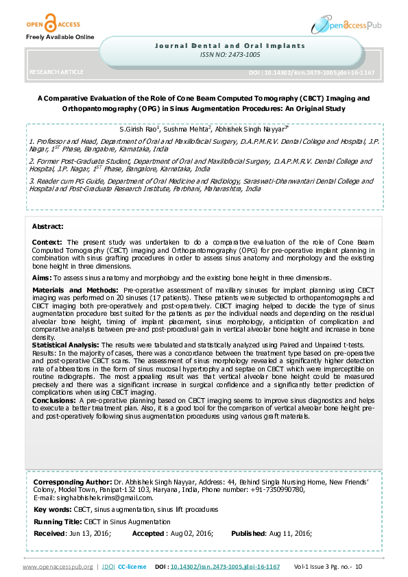 Pdf A Comparative Evaluation Of The Role Of Cone Beam Computed Tomography Cbct Imaging And
