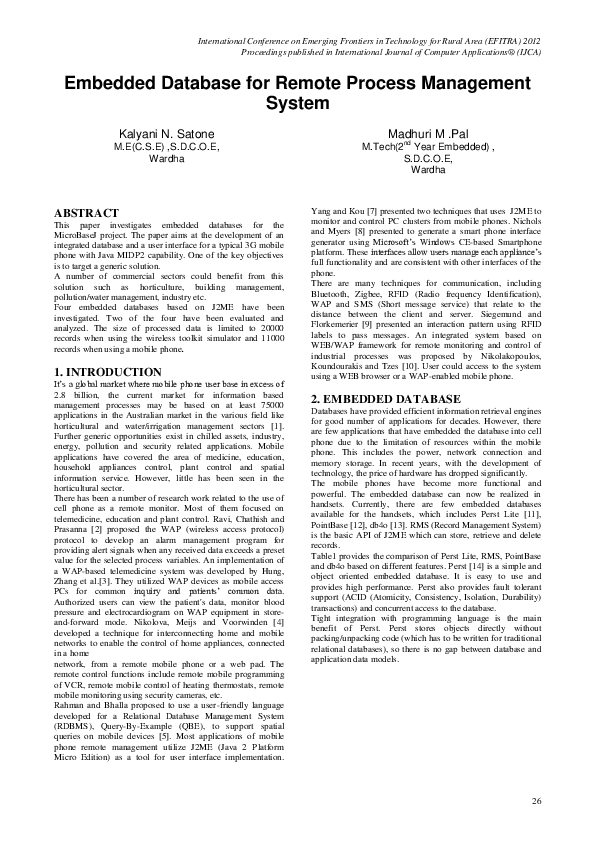 (PDF) Embedded Database for Remote Process Management System | Kalyani ...