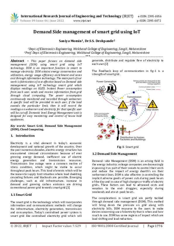 (PDF) Demand Side management of smart grid using IoT