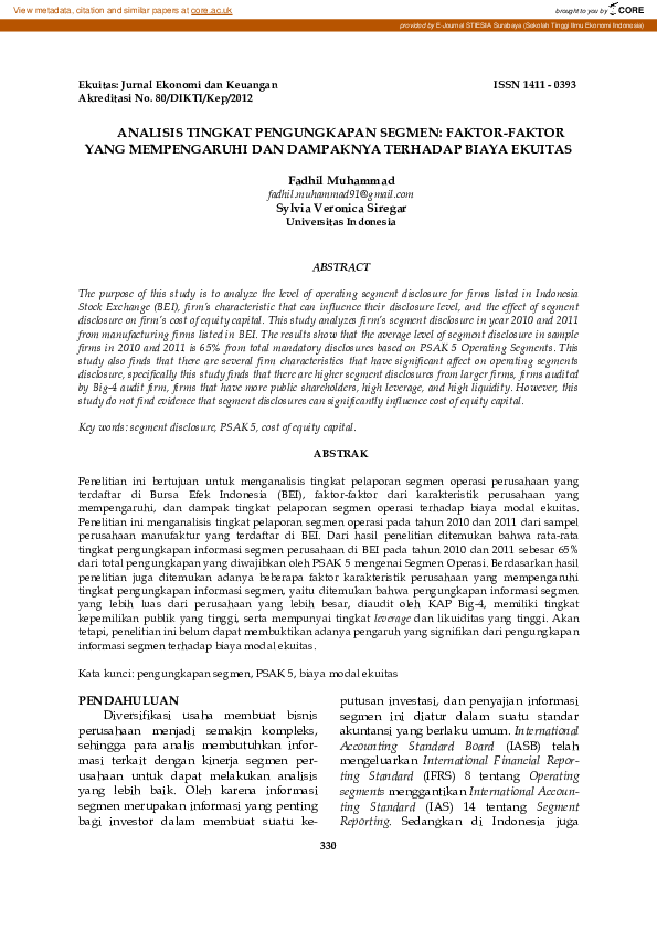 (PDF) Analisis Tingkat Pengungkapan Segmen: Faktor-Faktor Yang Mempengaruhi Dan Dampaknya ...