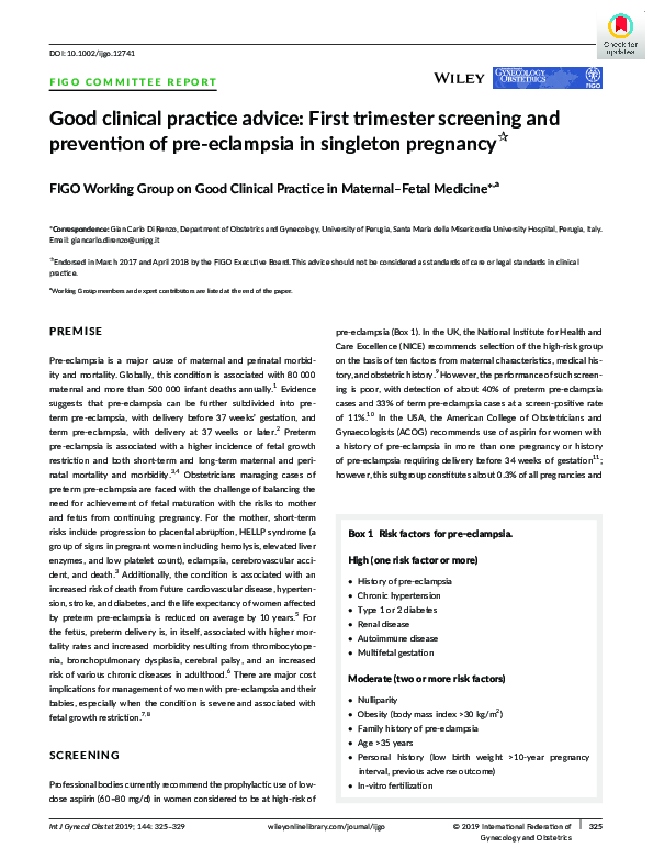 (PDF) Good clinical practice advice: First trimester screening and ...