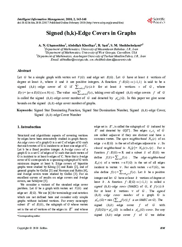 (PDF) Signed (b,k)-Edge Covers in Graphs