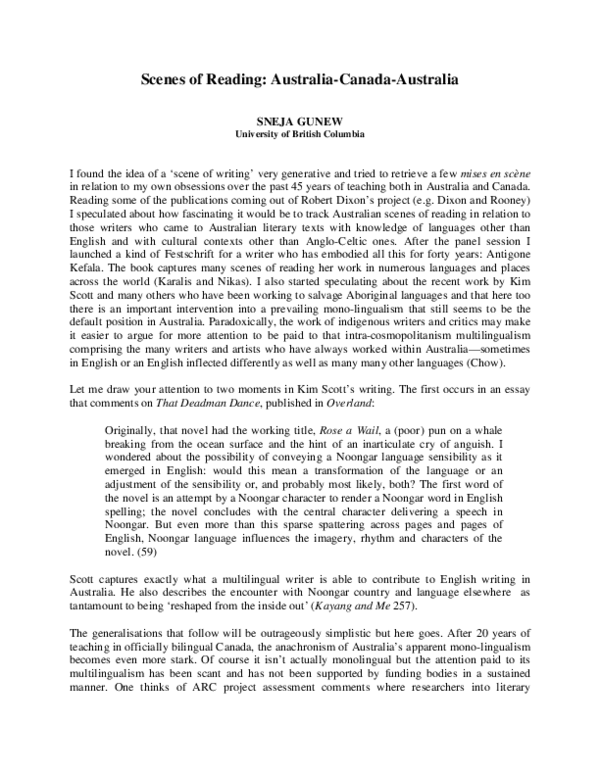 (PDF) Scenes of reading: Australia-Canada-Australia