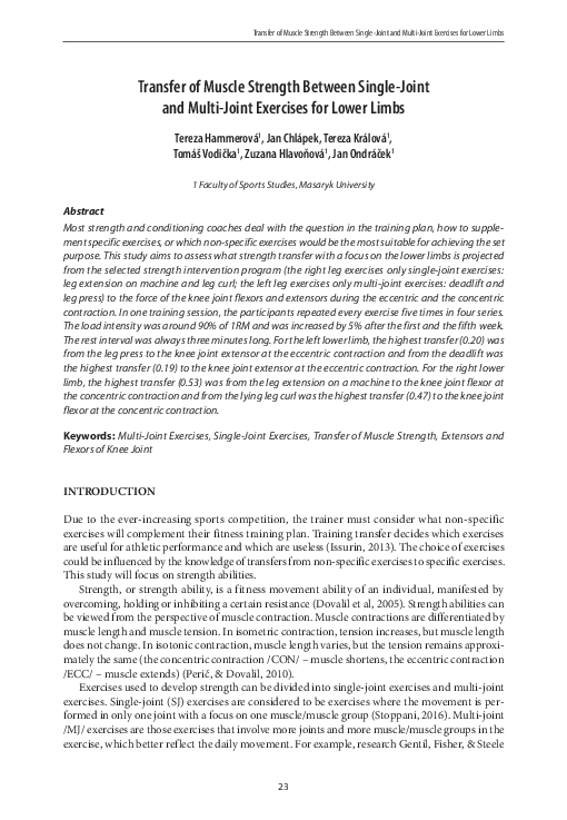 Pdf Transfer Of Muscle Strength Between Single Joint And Multi Joint
