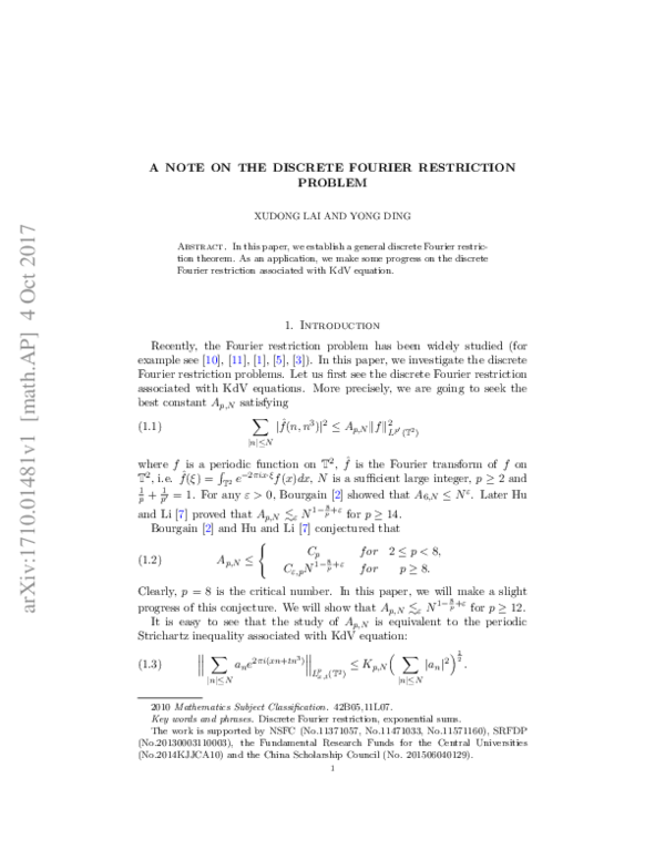 (PDF) A note on the discrete Fourier restriction problem