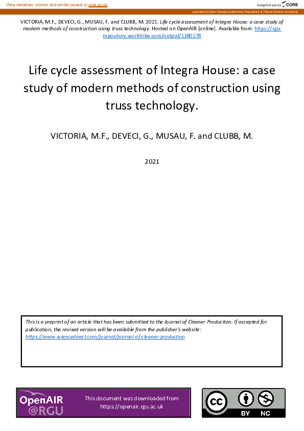 (PDF) Life cycle assessment of Integra House: a case study of modern methods of construction ...