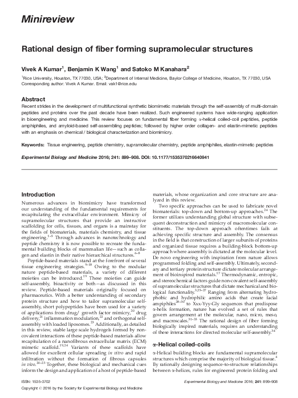 (PDF) Rational design of fiber forming supramolecular structures