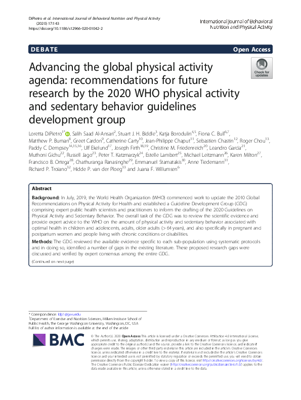 (PDF) Advancing the global physical activity agenda: recommendations ...
