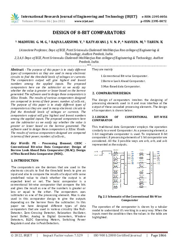 (PDF) DESIGN OF 8-BIT COMPARATORS