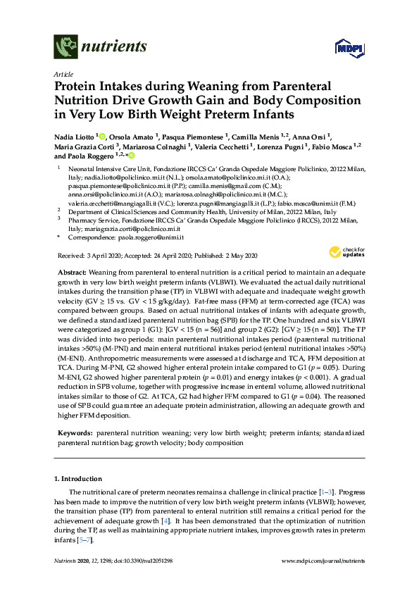 (PDF) Weaning Nutrition Impact on Preterm Infant Growth