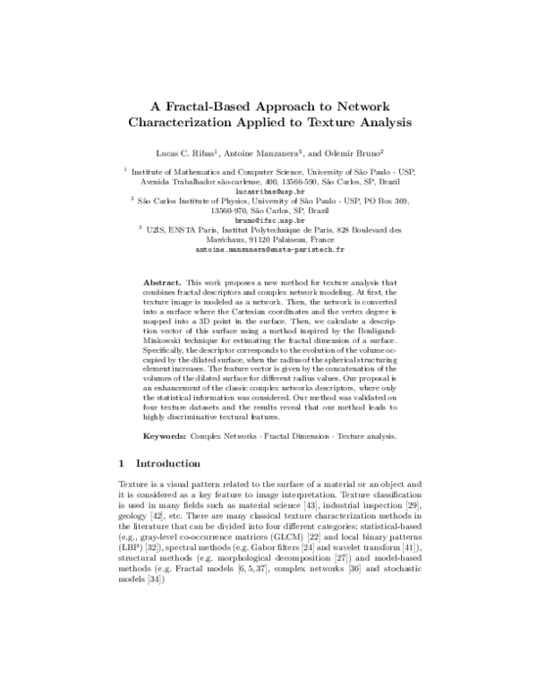 (PDF) A Fractal-Based Approach to Network Characterization Applied to Texture Analysis