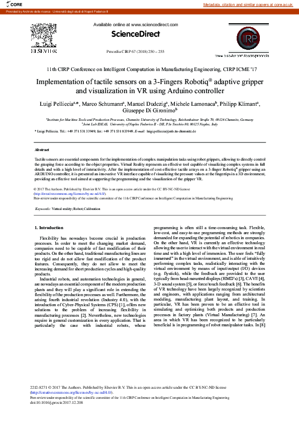(PDF) Implementation of tactile sensors on a 3-Fingers Robotiq® adaptive gripper and ...