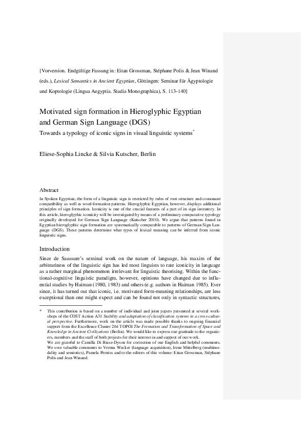 (PDF) Motivated sign formation in Hieroglyphic Egyptian and German Sign ...