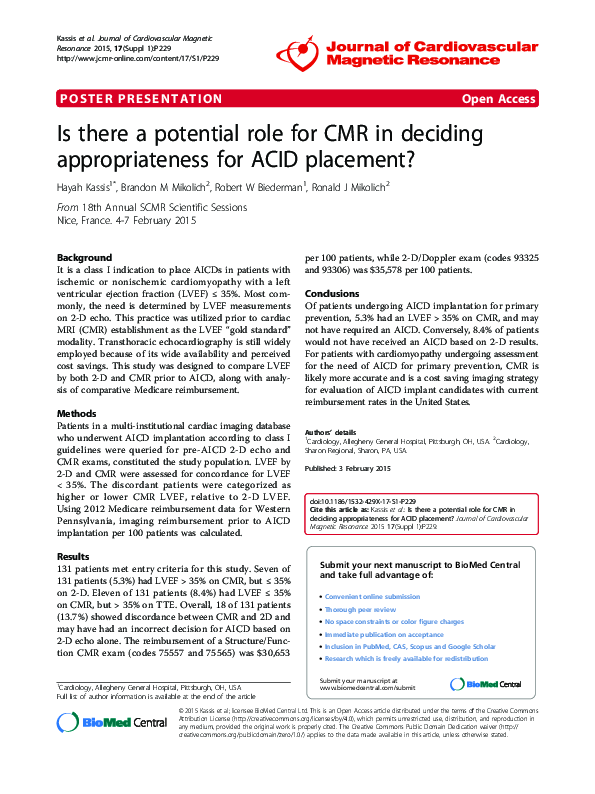 (PDF) Is there a potential role for CMR in deciding appropriateness for ...