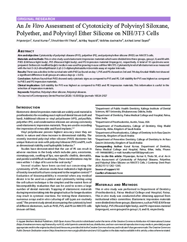 (PDF) An In Vitro Assessment of Cytotoxicity of Polyvinyl Siloxane ...