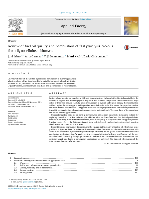 (PDF) Review of fuel oil quality and combustion of fast pyrolysis bio-oils from lignocellulosic ...