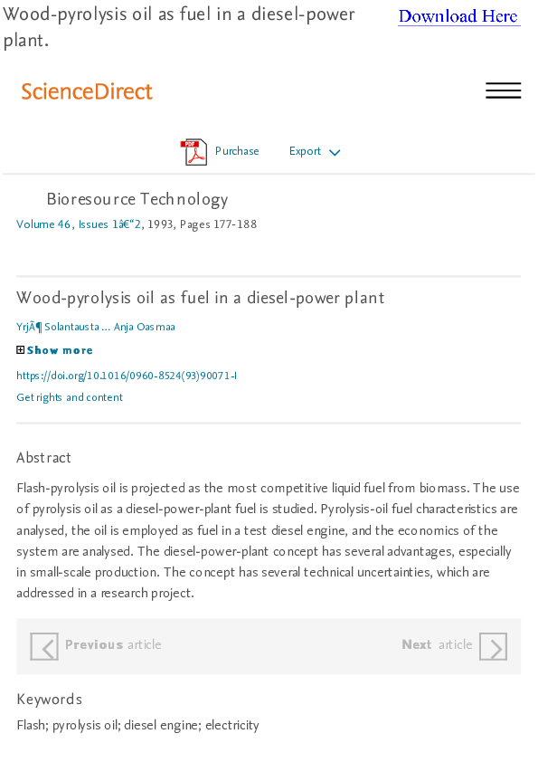(PDF) Wood-pyrolysis oil as fuel in a diesel-power plant