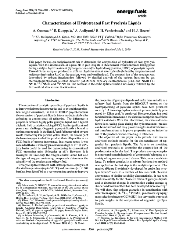 (PDF) Characterization of Hydrotreated Fast Pyrolysis Liquids
