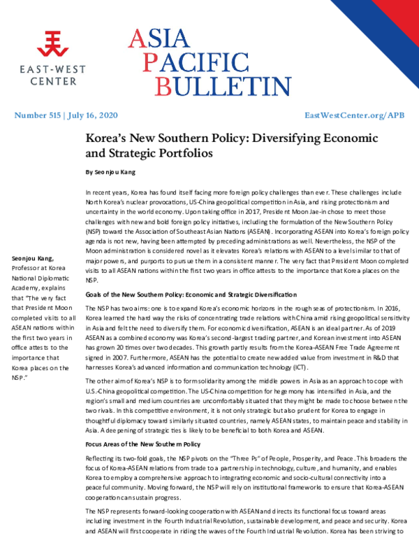 (PDF) Korea's New Southern Policy : diversifying economic and strategic ...
