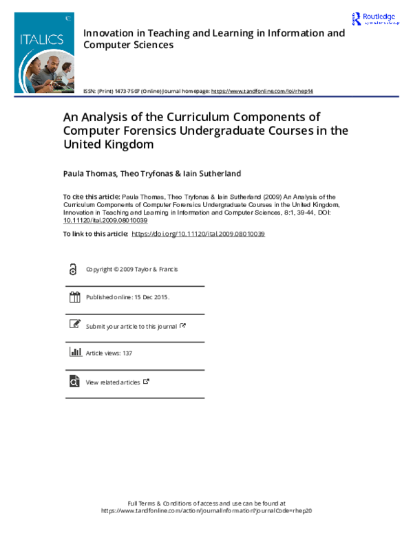 (PDF) An Analysis of the Curriculum Components of Computer Forensics ...