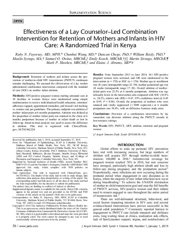 (PDF) Lay Counselor Intervention for Retaining Mothers and Infants in ...