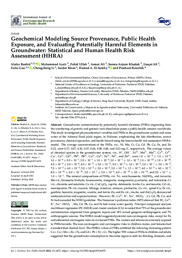 (PDF) Geochemical Modeling Source Provenance, Public Health Exposure ...