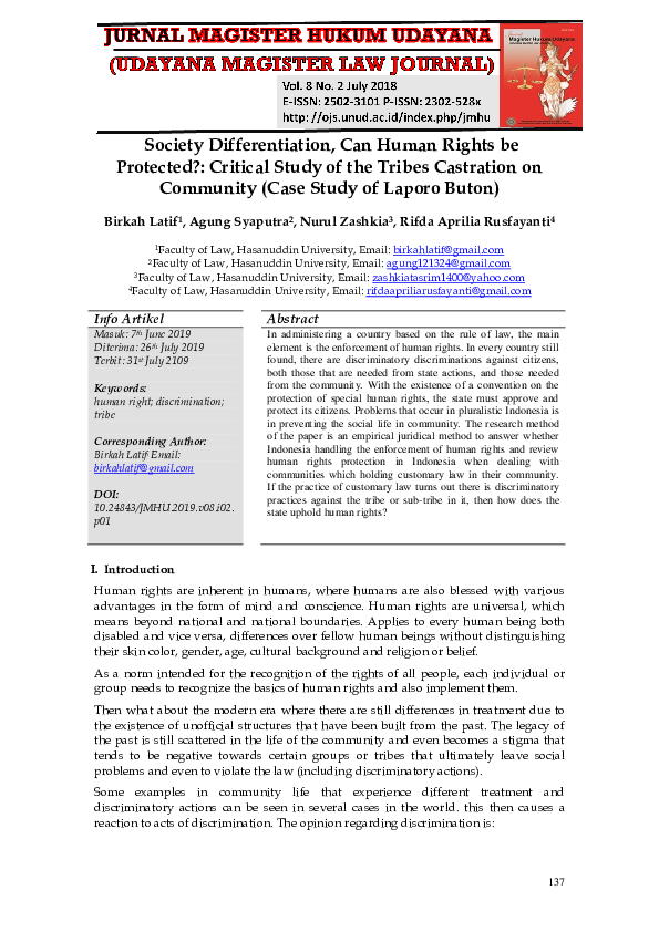 (PDF) Society Differentiation, Can Human Rights be Protected?: Critical Study of the Tribes ...