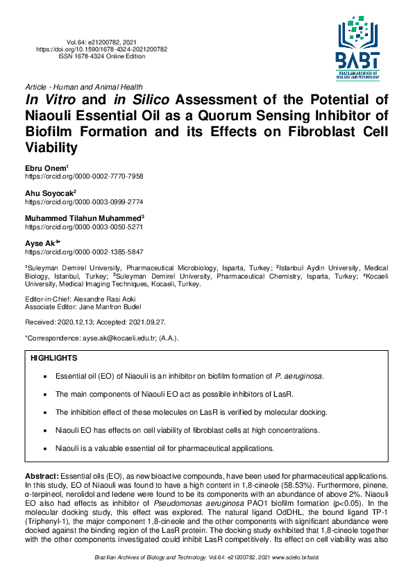 (PDF) In Vitro and in Silico Assessment of the Potential of Niaouli Essential Oil as a Quorum ...