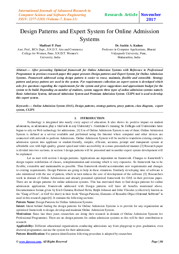 (PDF) Design Patterns and Expert System for Online Admission Systems