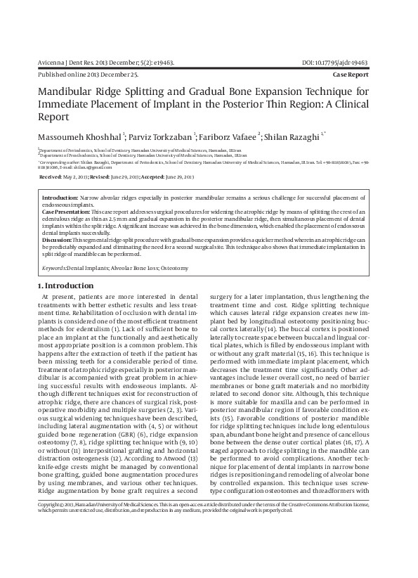 (PDF) Mandibular Ridge Splitting and Gradual Bone Expansion Technique ...